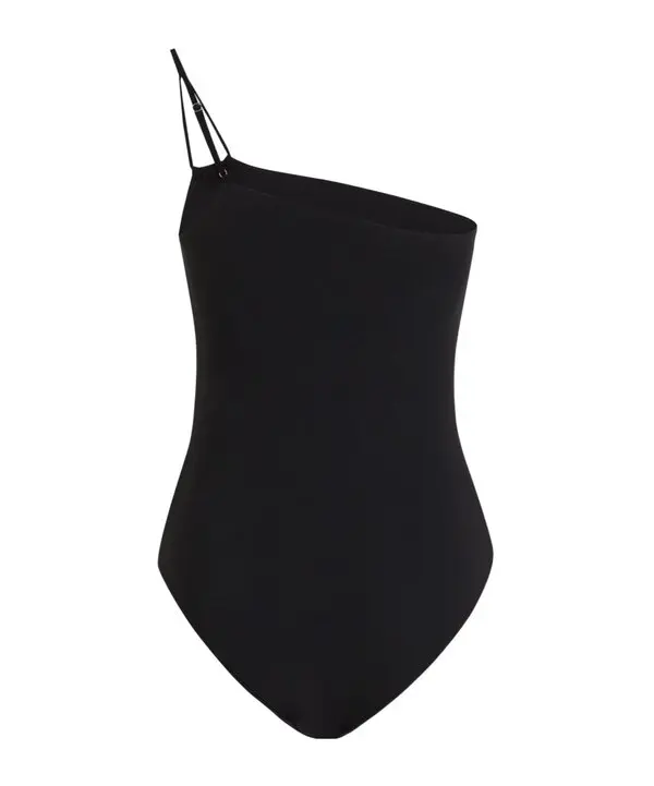 Dolce & Gabbana One-shoulder One-piece Swimsuit With Metal Logo - Black