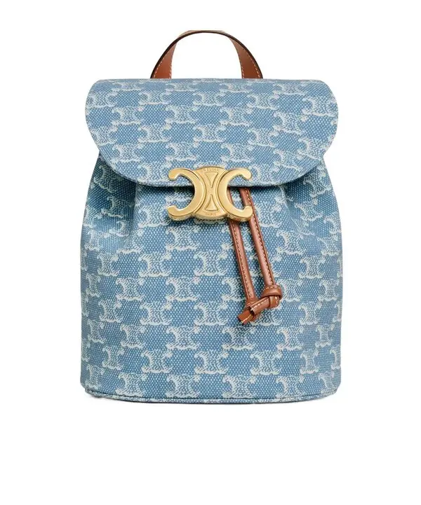 Celine Triomphe Print Fabric Backpack - Denim/white