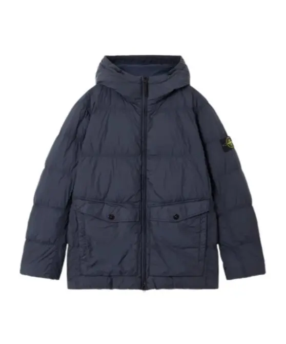 Stone Island Logo Patch Zip-up Hooded Jacket - Navy