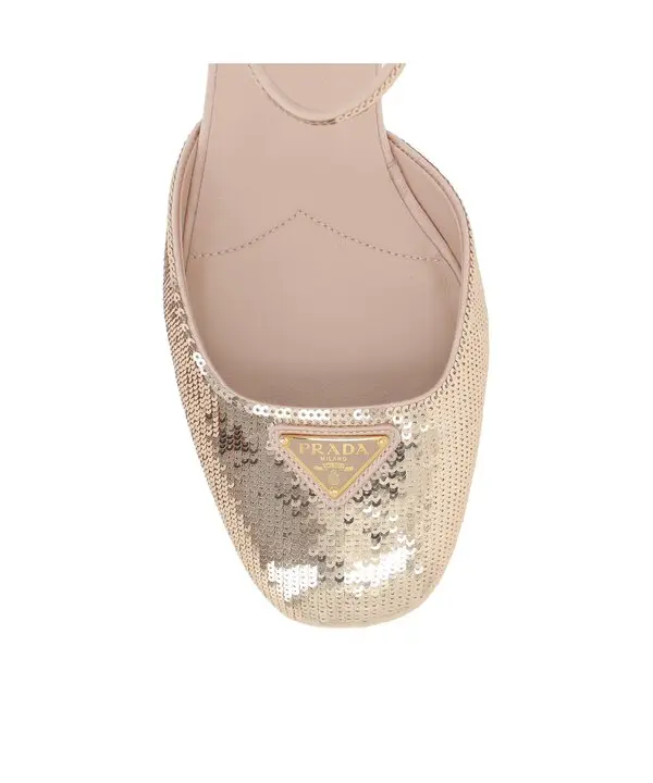 Prada Sequined Round-toe Pumps With Adjustable Ankle Strap - Bean Paste Color