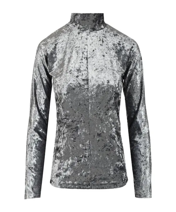FORTE_FORTE Iridescent Velvet High-collar Top - Gray