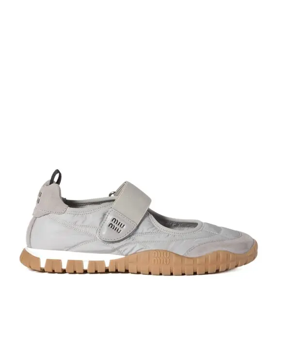 Miu Miu Round-toe Ballet Flats With Hook-and-loop Buckle - Cloud Gray