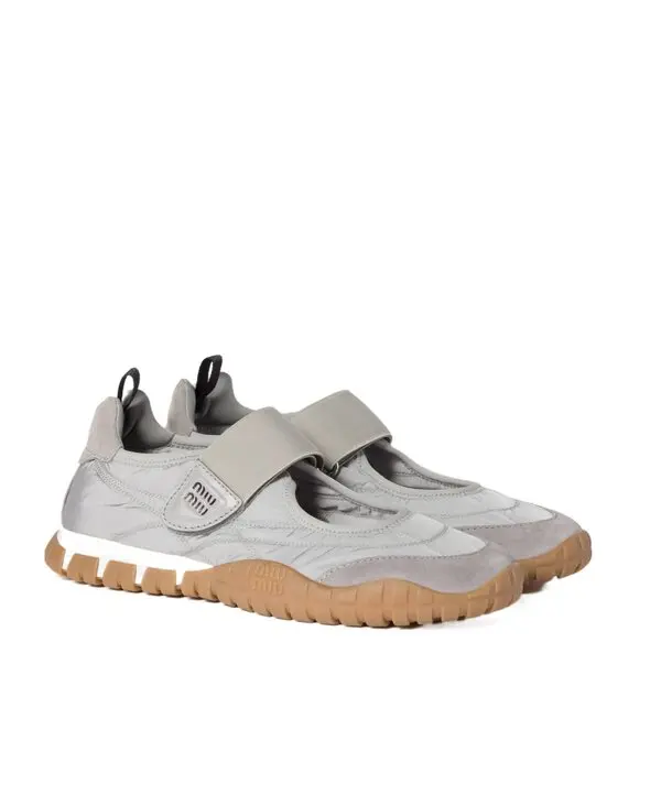 Miu Miu Round-toe Ballet Flats With Hook-and-loop Buckle - Cloud Gray
