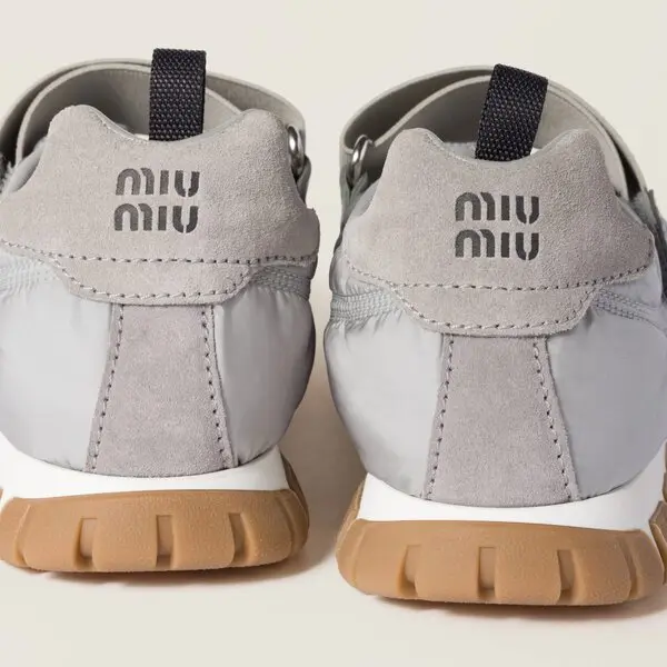 Miu Miu Round-toe Ballet Flats With Hook-and-loop Buckle - Cloud Gray