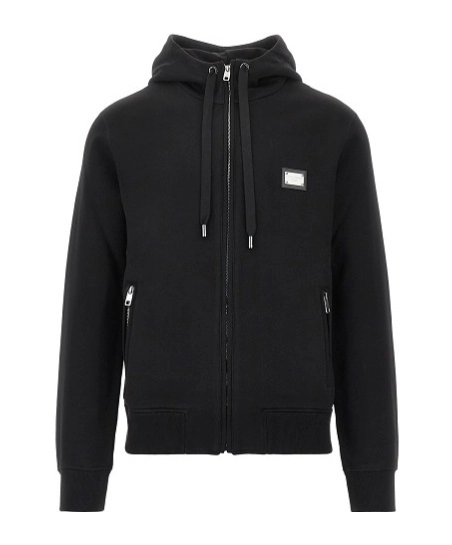 Dolce & Gabbana Logo Plate Drawstring Hoodie - Black