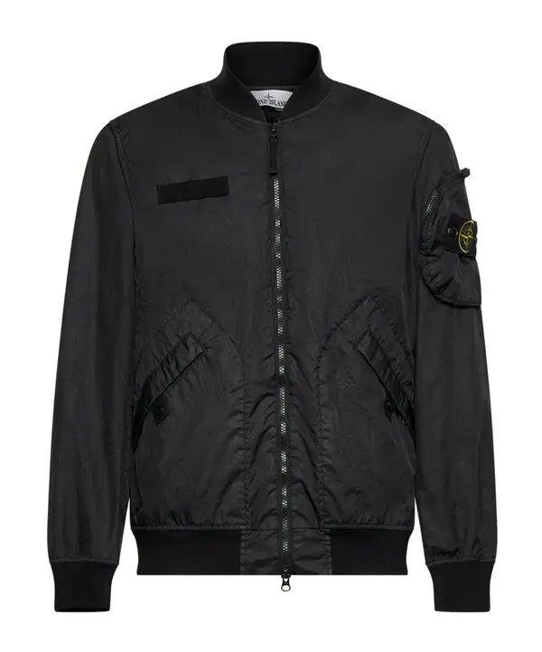 Stone Island Logo Patch Zip-up Bomber Jacket - Black