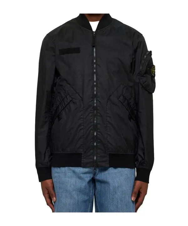 Stone Island Logo Patch Zip-up Bomber Jacket - Black