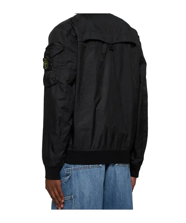 Stone Island Logo Patch Zip-up Bomber Jacket - Black