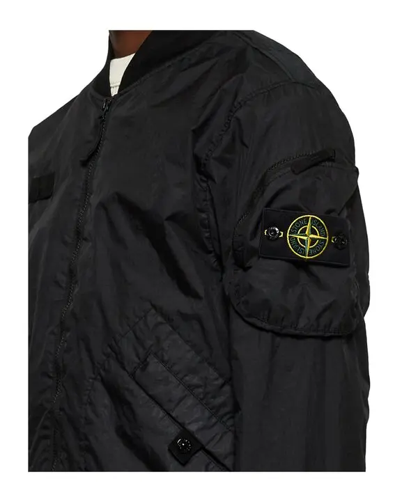 Stone Island Logo Patch Zip-up Bomber Jacket - Black