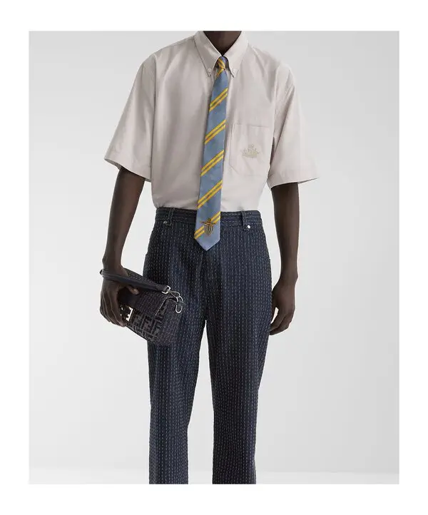 Fendi Striped Crest Embroidered Neck Tie
