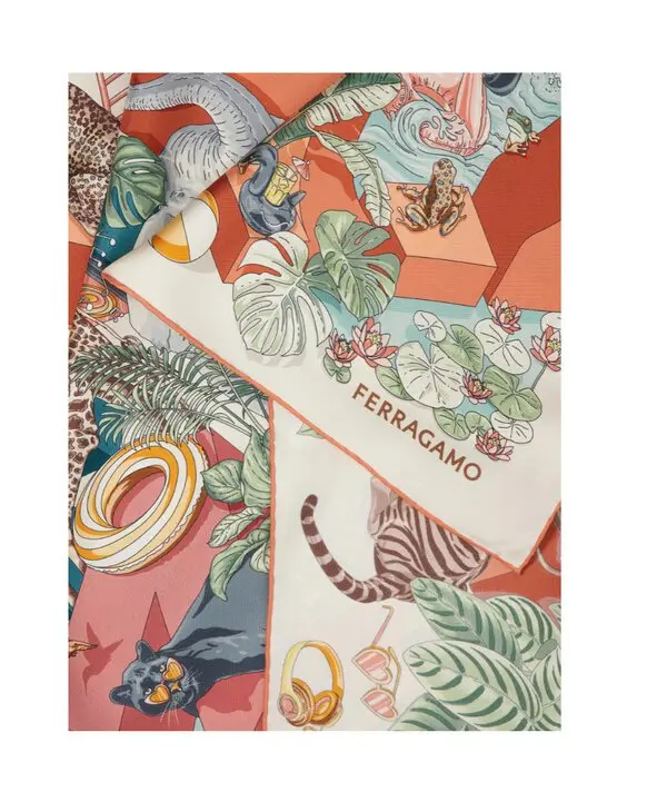FERRAGAMO Jungle Party Print Silk Scarf