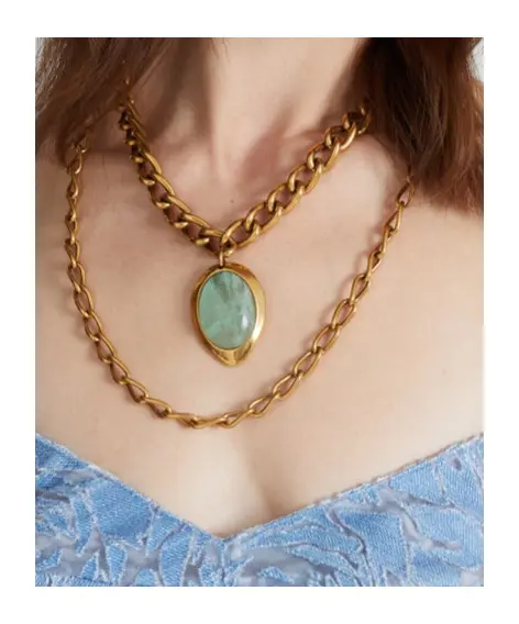 Ermanno Scervino Double Chain Necklace With Semi-precious Stone Pendant