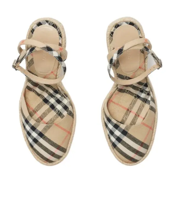 Burberry Checked Wedge Espadrille Sandals