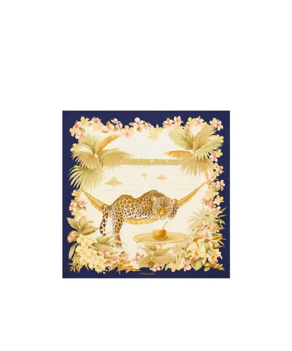 FERRAGAMO Jungle Print Silk Scarf - Blue