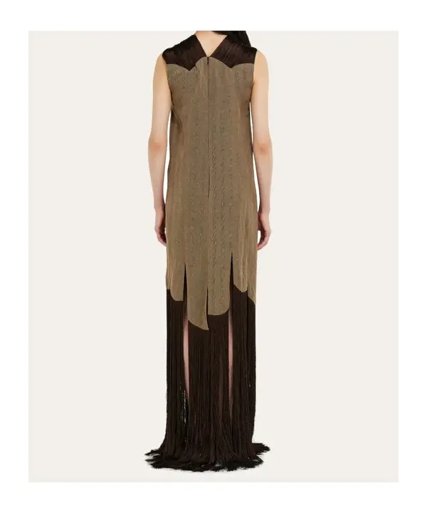 FERRAGAMO Sleeveless Maxi Dress With Fringe Detail