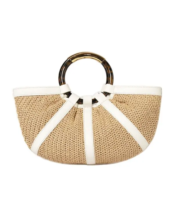 COCCINELLE Shell Straw Handbag With Tortoiseshell Handle - Nude