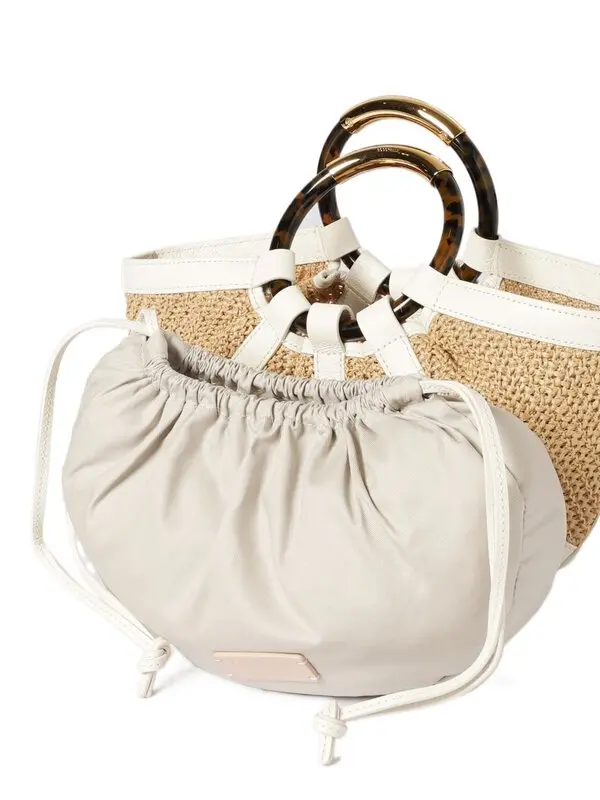 COCCINELLE Shell Straw Handbag With Tortoiseshell Handle