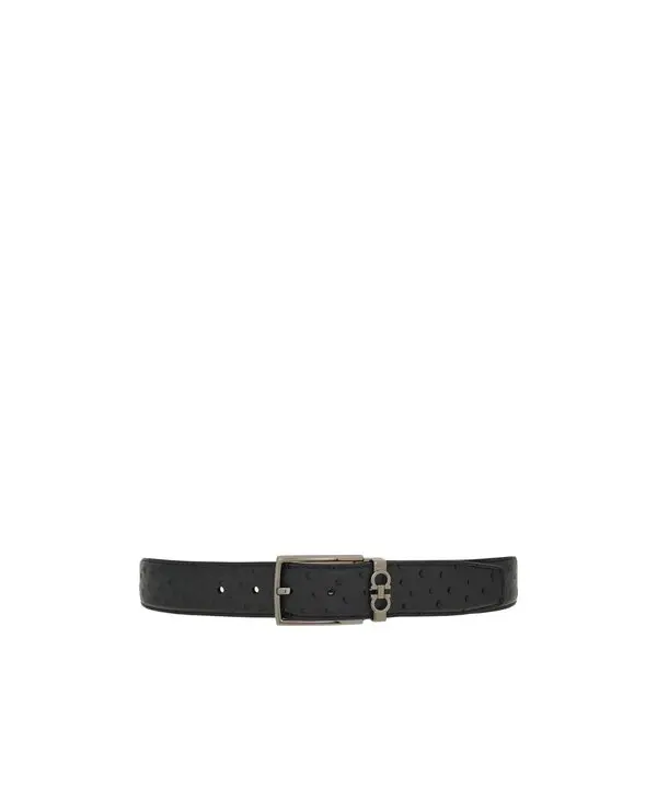 FERRAGAMO Adjustable Belt With Gancini Pattern - Black