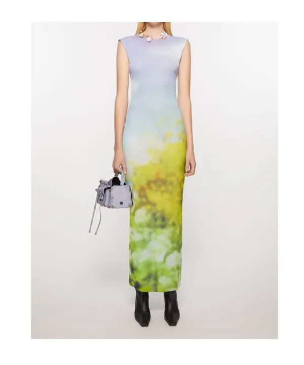 Acne Studios Sleeveless Maxi Dress With Fuzzy Landscape Print