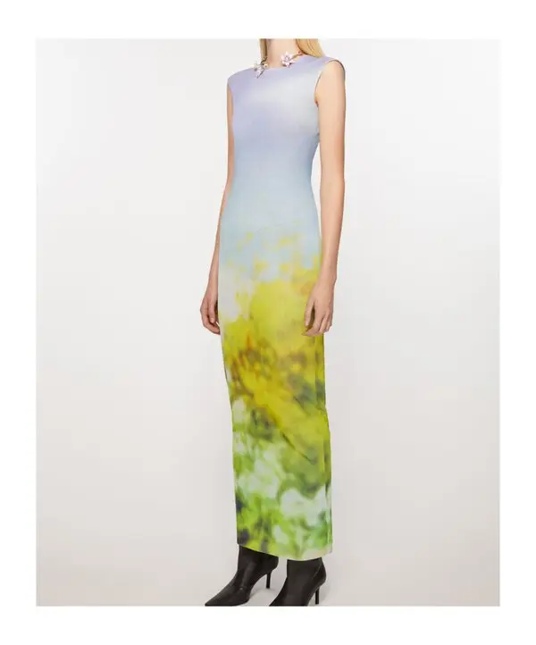 Acne Studios Sleeveless Maxi Dress With Fuzzy Landscape Print
