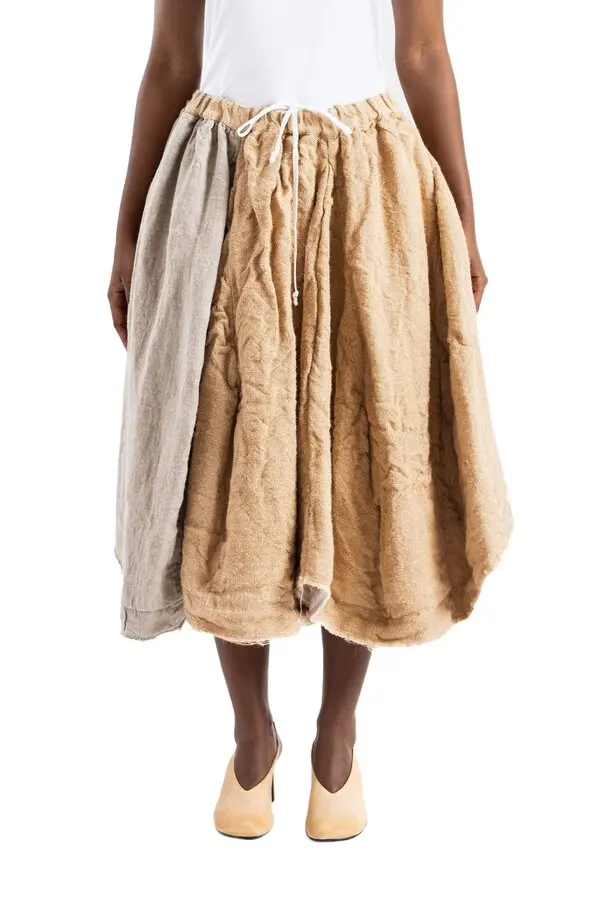 Comme Des Garçons Midi Skirt With Drawstring And Raw Edge - Nude