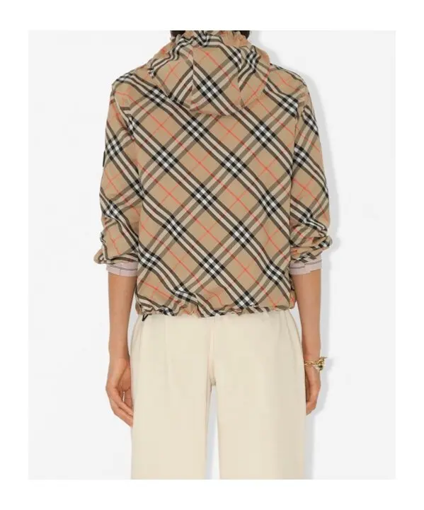 Burberry Checked Hooded Zip-up Jacket With Equestrian Knight Design - Sand-colored