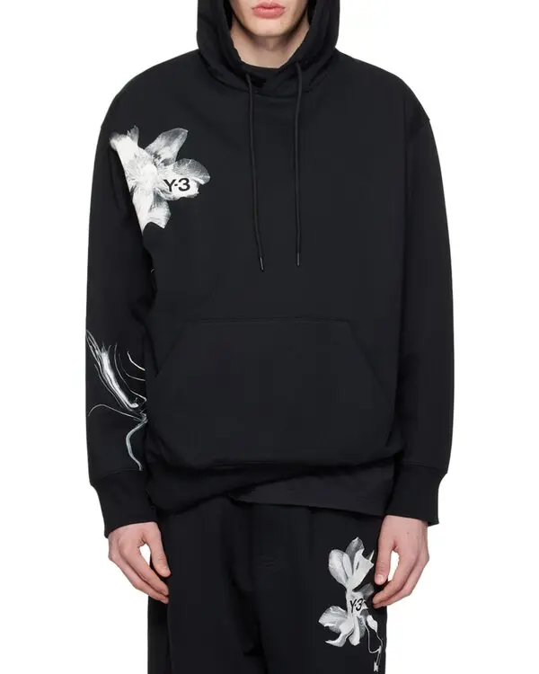 Y3 Floral Print Drawstring Hoodie