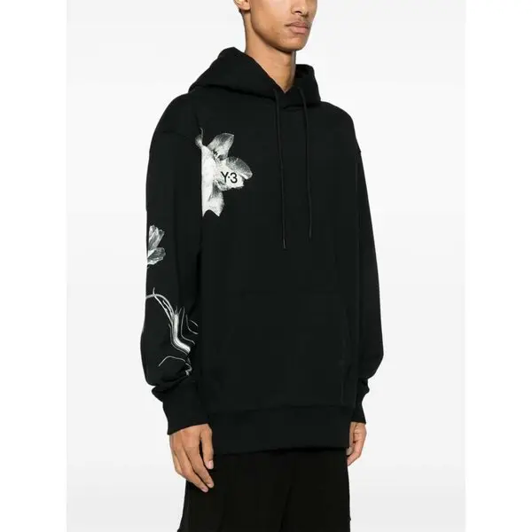 Y3 Floral Print Drawstring Hoodie