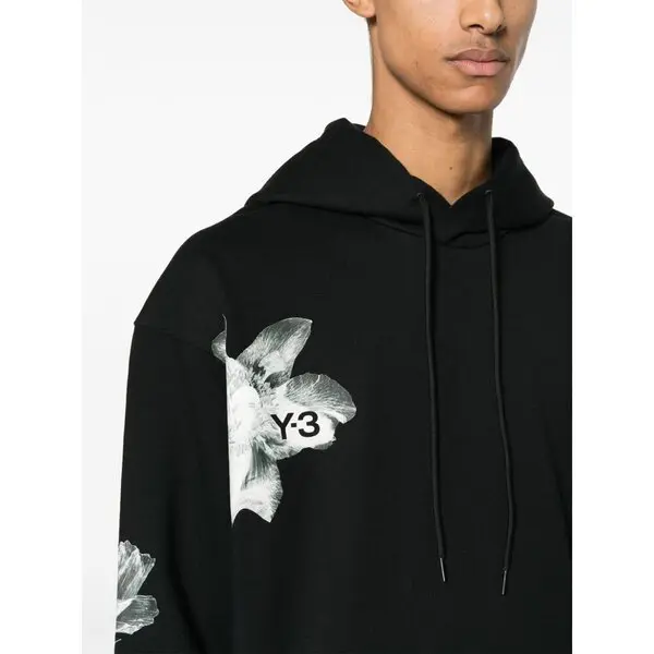 Y3 Floral Print Drawstring Hoodie