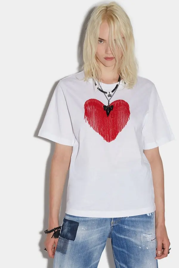 Dsquared2 Embellished Heart Crewneck T-shirt - White