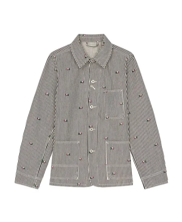 Kenzo Pixel Embroidered Striped Denim Workwear Jacket