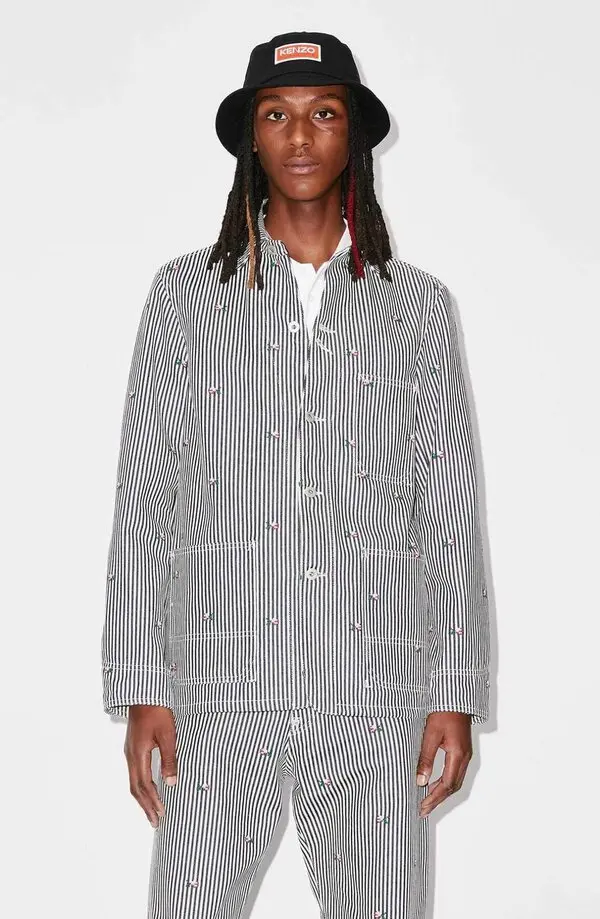 Kenzo Pixel Embroidered Striped Denim Workwear Jacket
