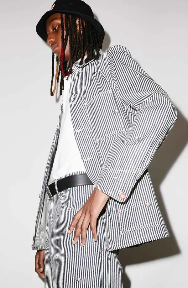 Kenzo Pixel Embroidered Striped Denim Workwear Jacket