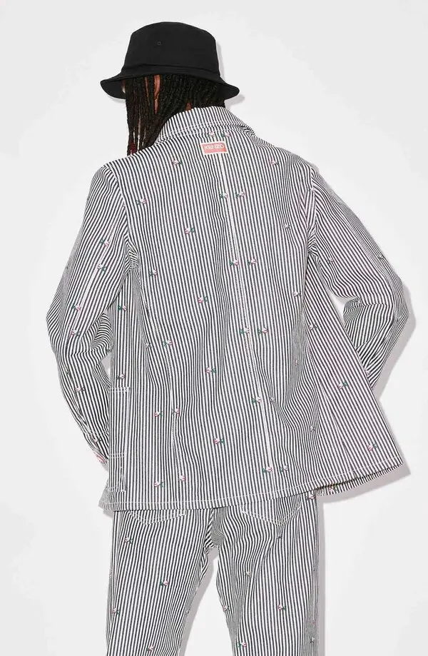 Kenzo Pixel Embroidered Striped Denim Workwear Jacket