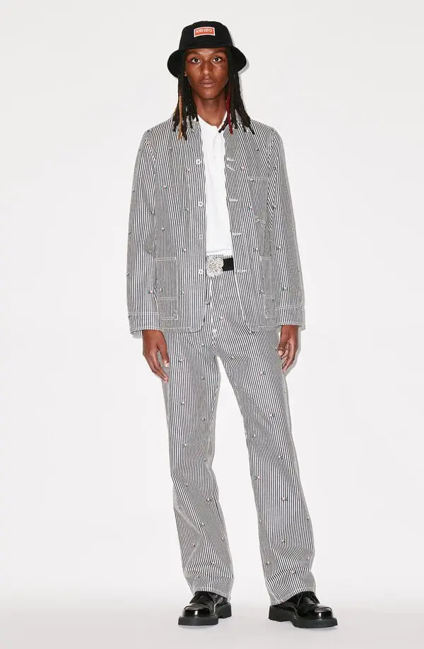 Kenzo Pixel Embroidered Striped Denim Workwear Jacket