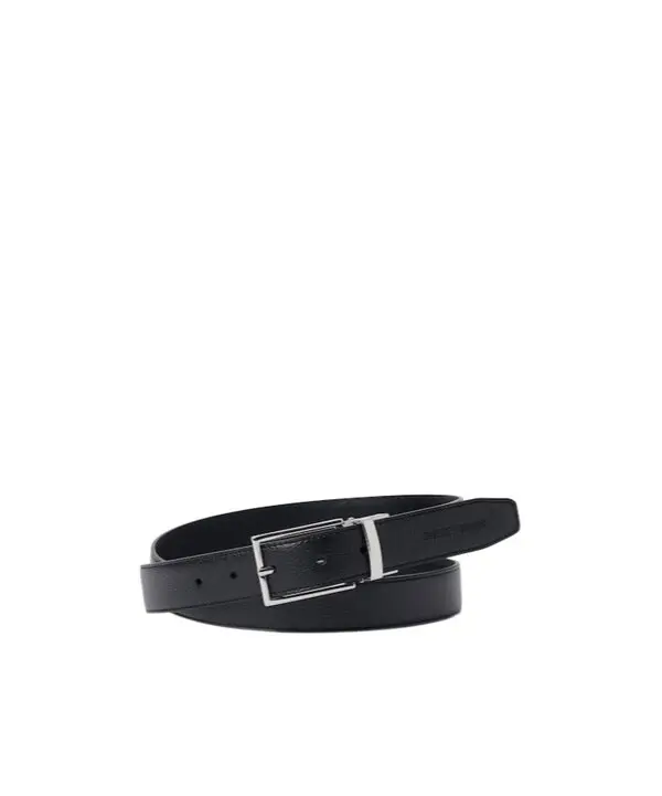Emporio Armani Logo Debossed Leather Belt - Black