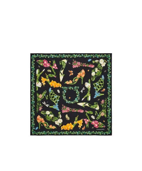 FERRAGAMO Eden Shoes Print Silk Scarf - Black