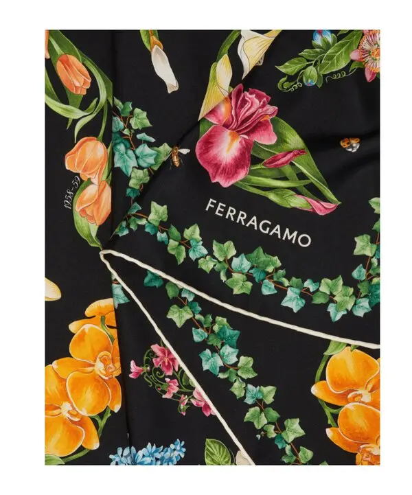FERRAGAMO Eden Shoes Print Silk Scarf - Black