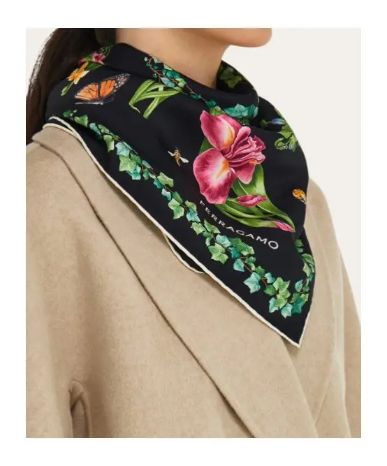 FERRAGAMO Eden Shoes Print Silk Scarf - Black