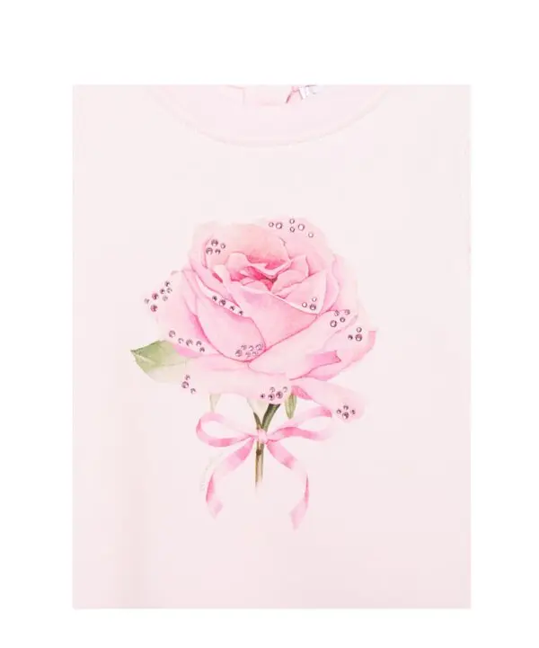 Monnalisa Rose Print Dress With Rhinestone Embellishments