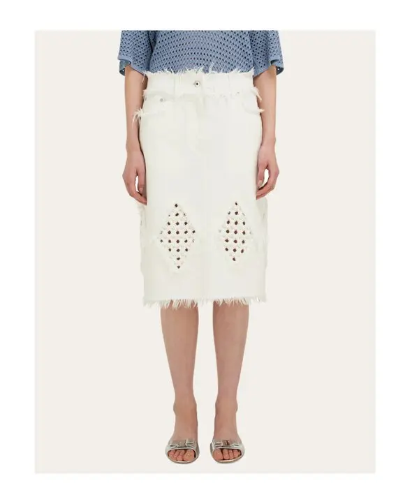 FERRAGAMO Denim Skirt With Frayed Detail