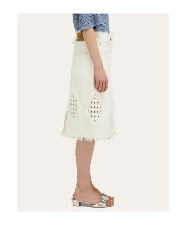 FERRAGAMO Denim Skirt With Frayed Detail
