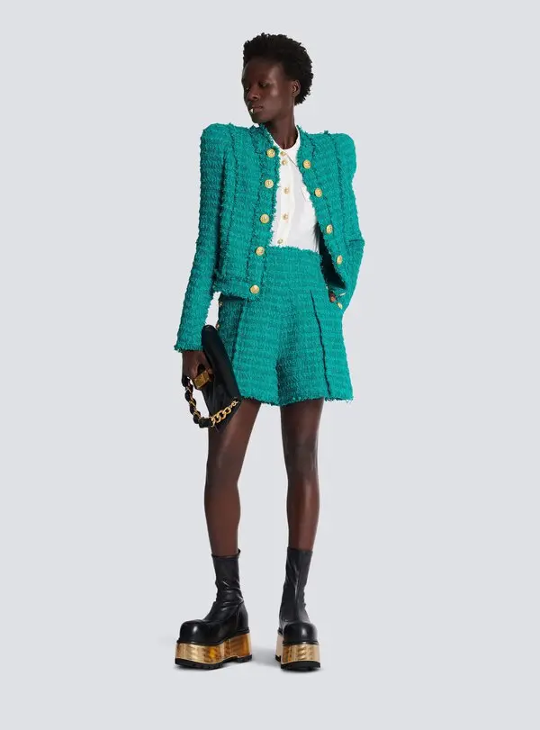 Balmain Buttoned Tweed Shorts