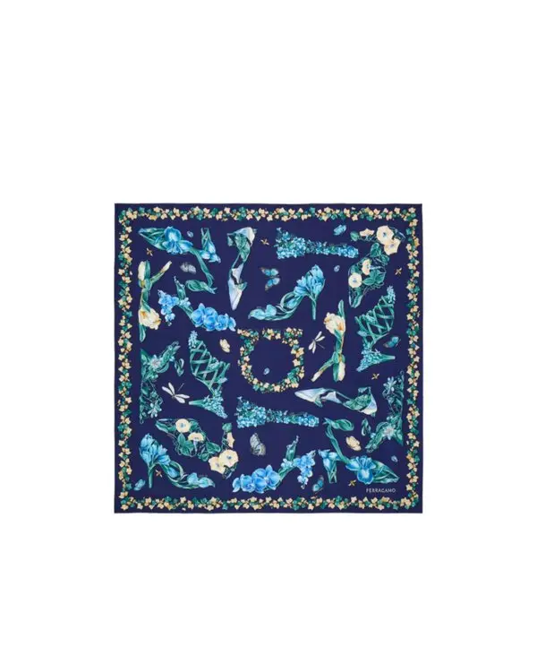 FERRAGAMO Eden Shoes Print Silk Scarf - Blue