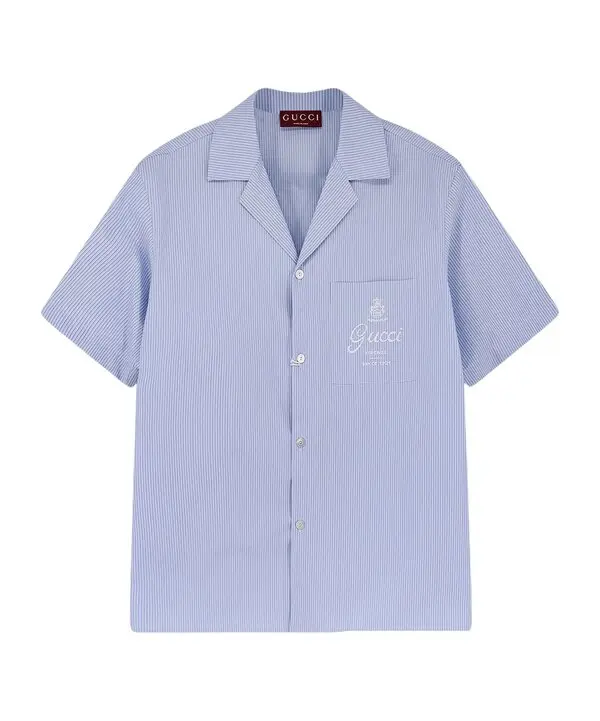 Gucci Thin Striped Poplin Bowling Shirt - Light Blue