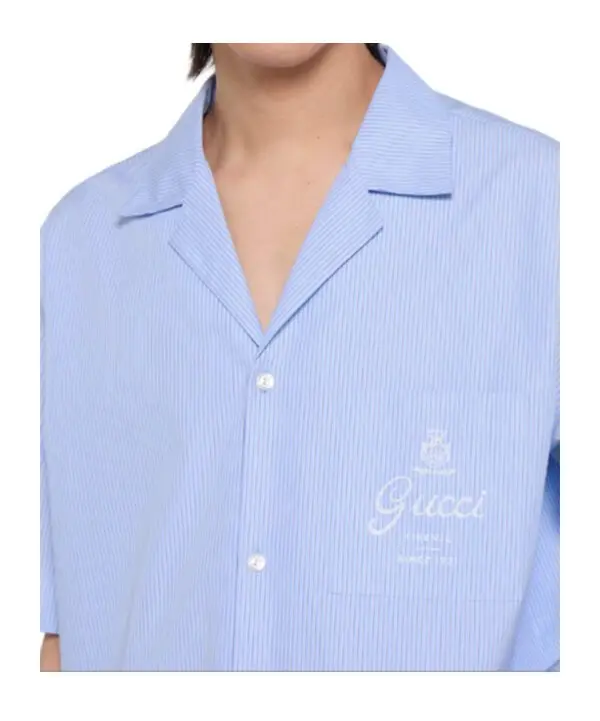Gucci Thin Striped Poplin Bowling Shirt - Light Blue