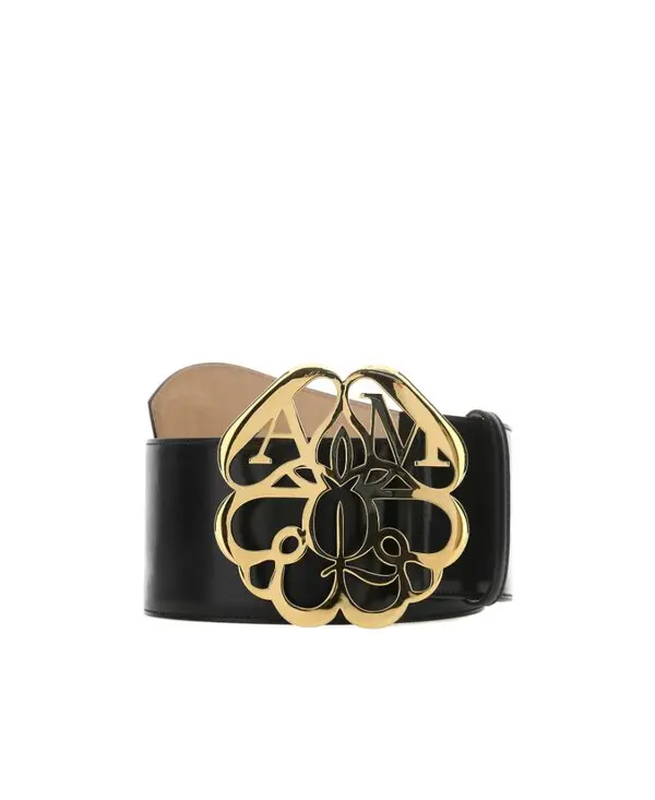 Alexander McQueen Flower Logo Plaque Buckle Belt - Black