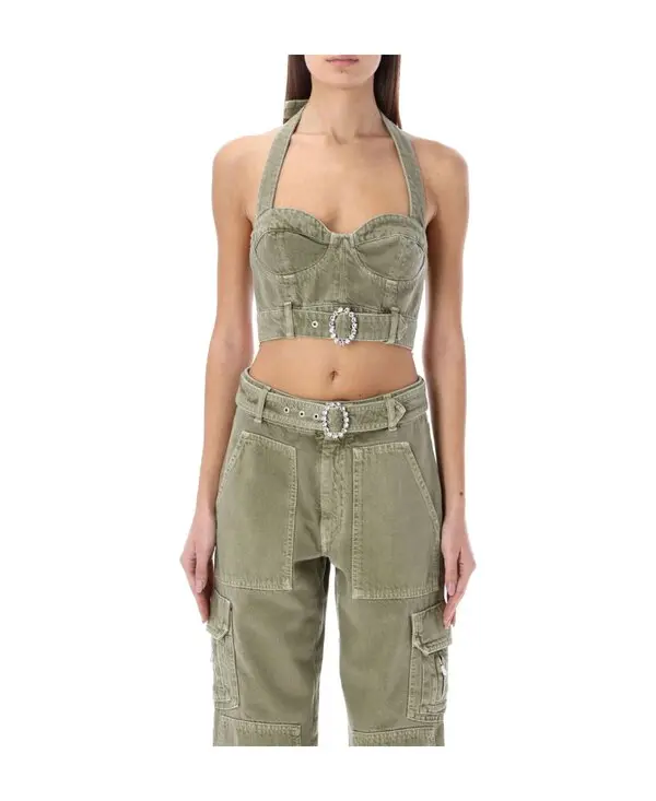 Alessandra Rich Crystal-embellished Buckle Bustier Top