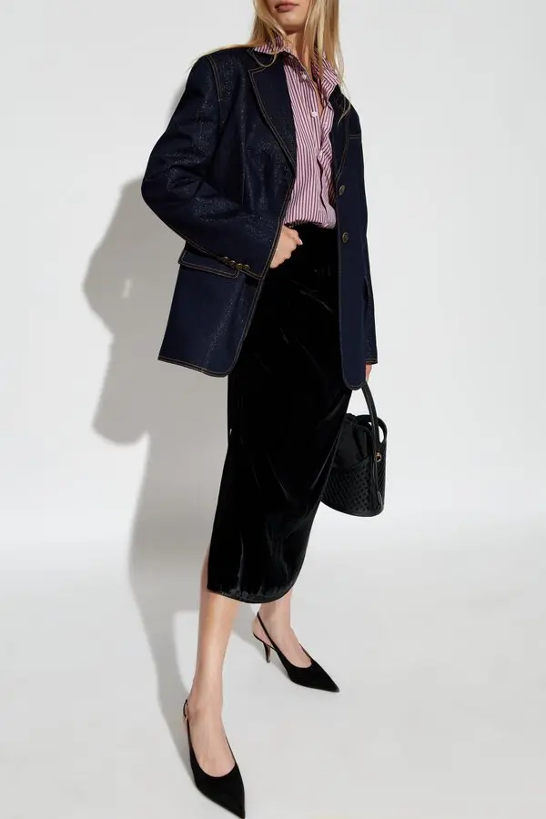 Etro Velvet Midi Skirt With Pleated Details