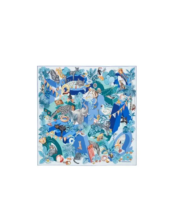 FERRAGAMO Jungle Party Print Silk Scarf - Sky-blue